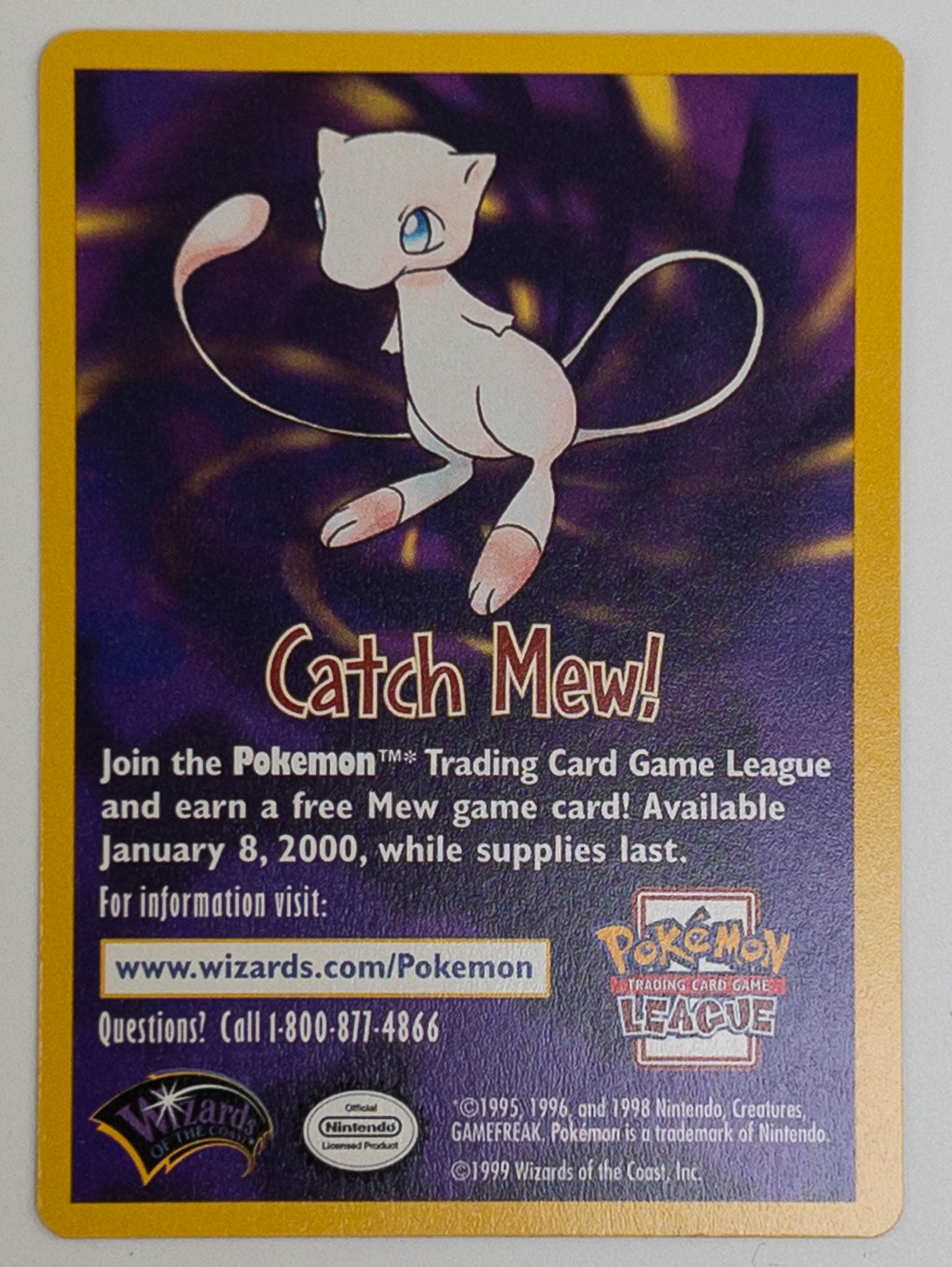 Pokemon Card - 1999 Promo Insert Card - CATCH MEW (Rounded Corners ...