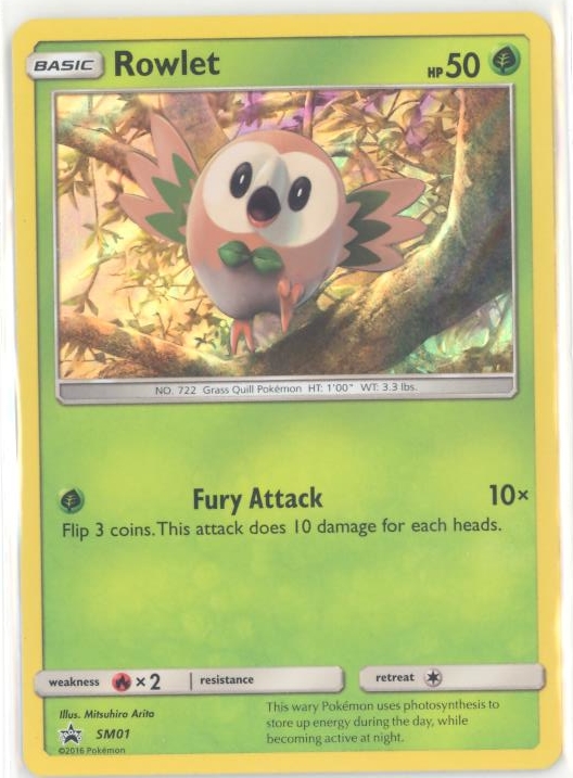 Pokemon Card Promo #SM01 - ROWLET (holo-foil): Sell2BBNovelties.com ...