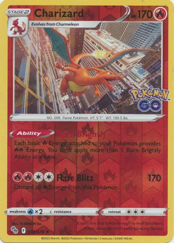 Pokemon Card - Pokemon GO 010/078 - CHARIZARD (REVERSE holo-foil) (Mint ...