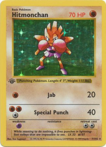 Pokemon Card - Base 7/102 - HITMONCHAN (holo-foil) *1st Edition* (Mint ...