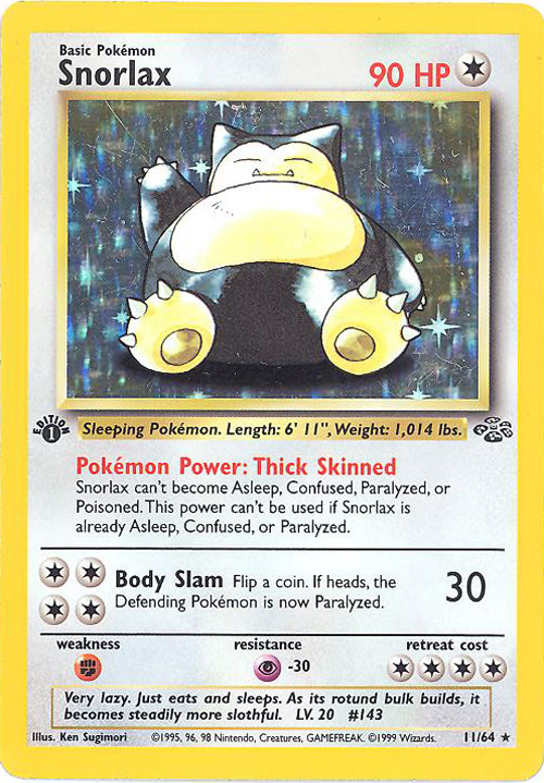 Pokemon Card - Jungle 11/64 - SNORLAX (holo-foil) **1st Edition** (Mint ...