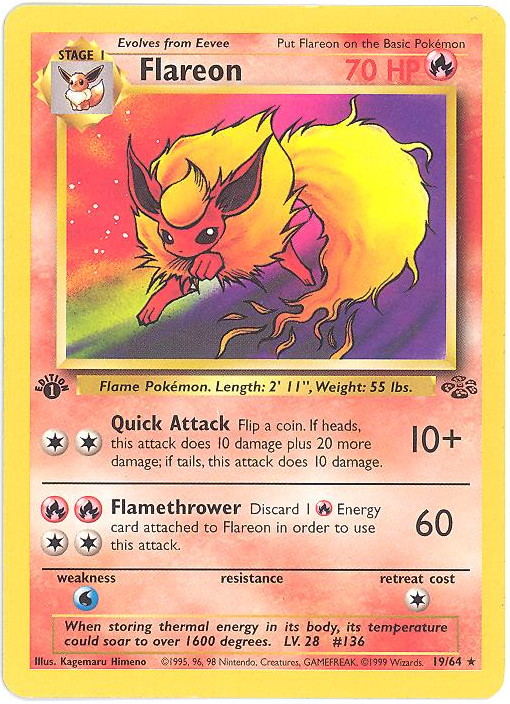 Pokemon Card - Jungle 19/64 - FLAREON (rare) *1st Edition* (Mint ...