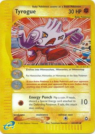 Pokemon Card - Aquapolis 63/147 - TYROGUE (reverse holo) (Mint ...