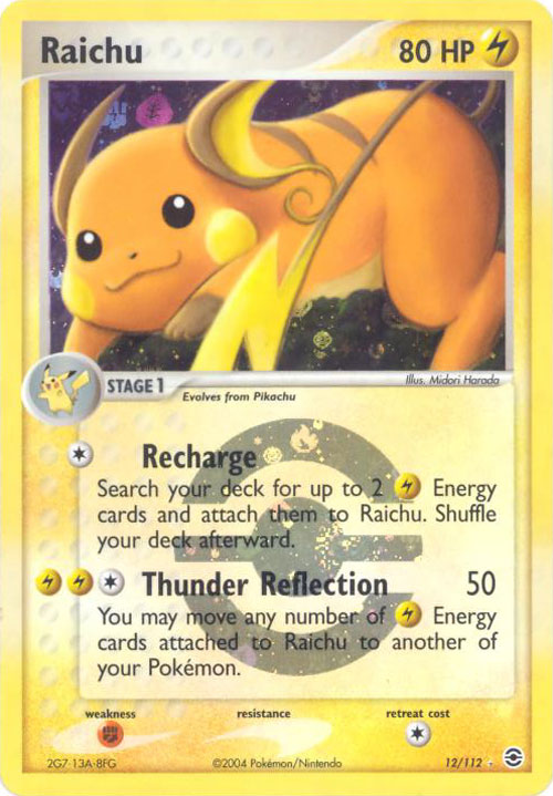 Pokemon Card - Fire Red & Leaf Green 12/112 - RAICHU (reverse holo ...