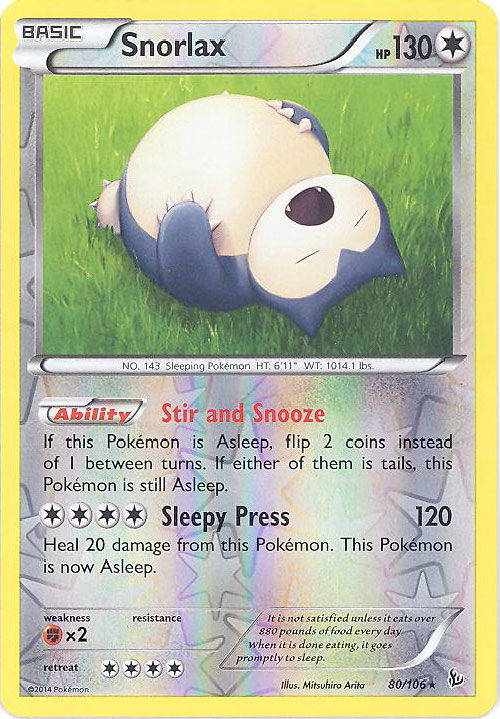 Pokemon Card - XY: Flashfire 80/106 - SNORLAX (reverse holo) (Mint ...