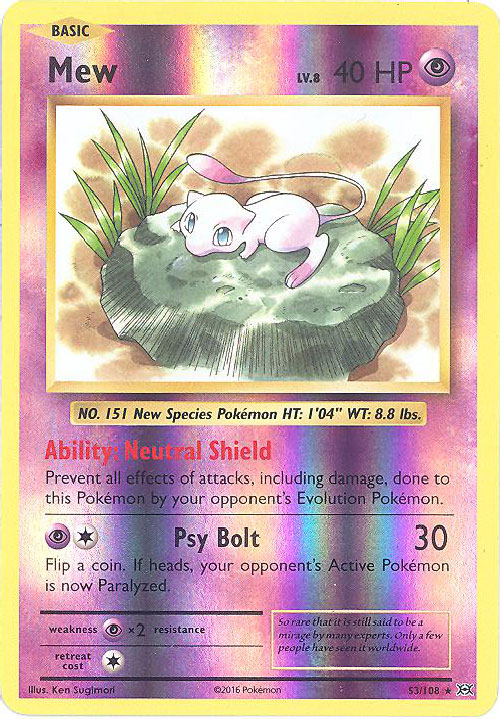 Pokemon Card - XY: Evolutions 53/108 - MEW (reverse holo) (Mint ...