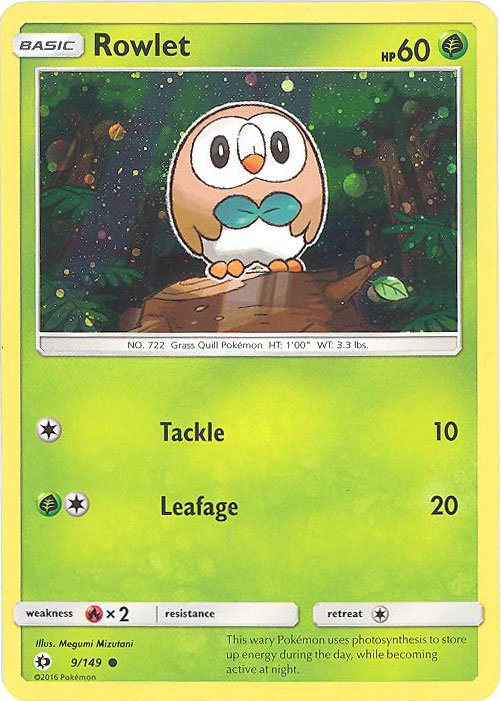 Pokemon Card - Sun & Moon 9/149 - ROWLET (alternate holo-foil promo ...
