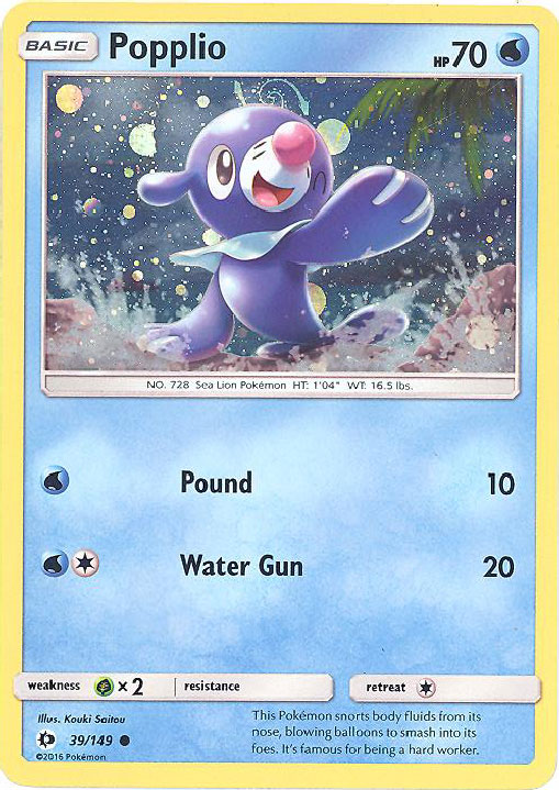 Pokemon Card - Sun & Moon 39/149 - POPPLIO (alternate holo-foil promo ...
