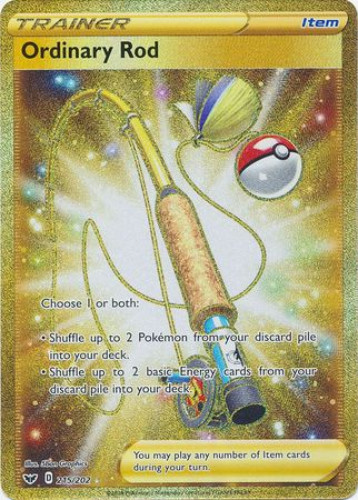 Pokemon Card - Sword & Shield 215/202 - ORDINARY ROD (secret rare holo ...
