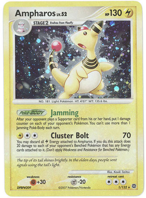 Pokemon Card - D&P: Secret Wonders 1/132 - AMPHAROS Lv.52 (holo-foil) (Mint): Sell2BBNovelties ...