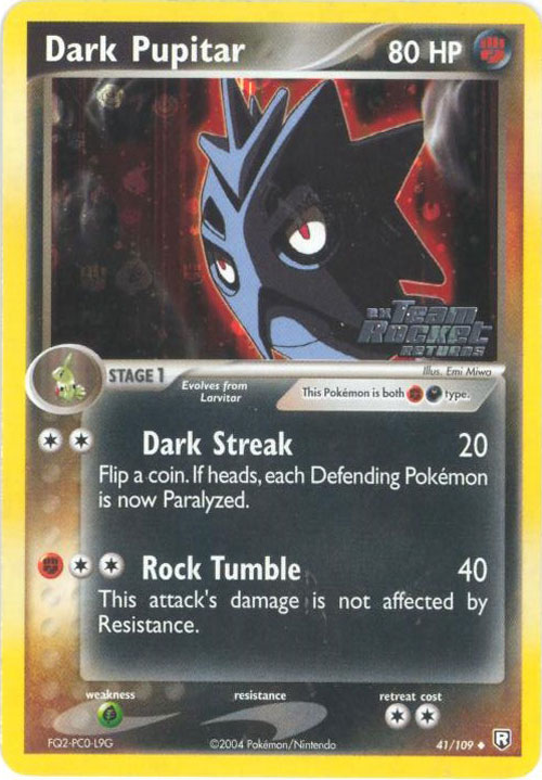 Pokemon Card - Team Rocket Returns 41/109 - DARK PUPITAR (reverse holo ...