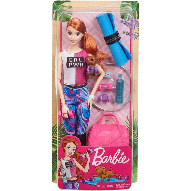 Mattel - Barbie Doll - GIRL PWR FITNESS DOLL (Red Hair, Yoga Mat, Hoop ...