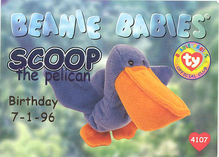 TY Beanie Babies BBOC Card - Series 1 Birthday (BLUE) - SCOOP the Pelican (Mint ...
