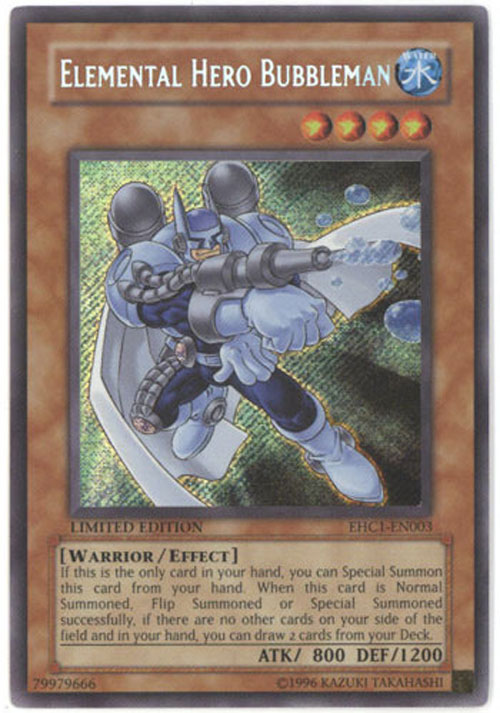 Yu-Gi-Oh Card - EHC1-EN003 - ELEMENTAL HERO BUBBLEMAN (secret rare holo ...