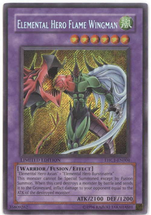 Yu-Gi-Oh Card - EHC1-EN004 - ELEMENTAL HERO FLAME WINGMAN (secret rare ...